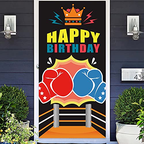 Boxing Happy Birthday Banner Backdrop Background Photo Booth Props Favors Supplies Kit Boxing Glove Boxing Match Sports Wrestle Fitness Theme Decor for Home Gym Boy Man 1st Birthday Party Decorations