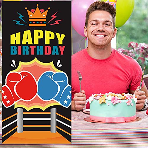 Boxing Happy Birthday Banner Backdrop Background Photo Booth Props Favors Supplies Kit Boxing Glove Boxing Match Sports Wrestle Fitness Theme Decor for Home Gym Boy Man 1st Birthday Party Decorations