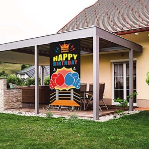 Boxing Happy Birthday Banner Backdrop Background Photo Booth Props Favors Supplies Kit Boxing Glove Boxing Match Sports Wrestle Fitness Theme Decor for Home Gym Boy Man 1st Birthday Party Decorations