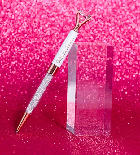 Blissful Bounty Diamond Metal Ballpoint White Pen in Rose Gold with Black Ink | 4 Ink Refills | 6.1 Inches Long