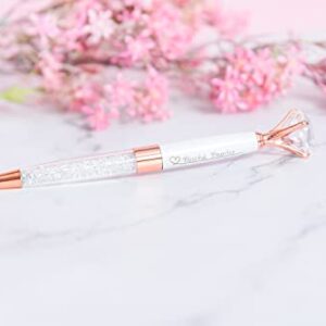 Blissful Bounty Diamond Metal Ballpoint White Pen in Rose Gold with Black Ink | 4 Ink Refills | 6.1 Inches Long