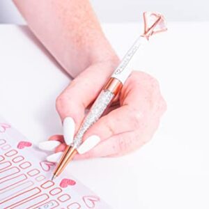 Blissful Bounty Diamond Metal Ballpoint White Pen in Rose Gold with Black Ink | 4 Ink Refills | 6.1 Inches Long