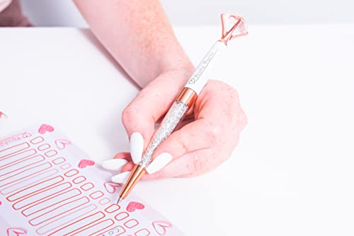 Blissful Bounty Diamond Metal Ballpoint White Pen in Rose Gold with Black Ink | 4 Ink Refills | 6.1 Inches Long