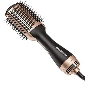 beautimeter hot air brush, hair dryer brush & volumizer, 3 in 1 negative ionic hair styler for straightening, curling, 1000w, black & gold