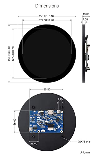 waveshare 5inch HDMI Round Touch Display, 1080 × 1080 Resolution, IPS, 10-Point Touch, Compatible with Raspberry Pi Series Board