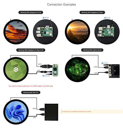 waveshare 5inch HDMI Round Touch Display, 1080 × 1080 Resolution, IPS, 10-Point Touch, Compatible with Raspberry Pi Series Board