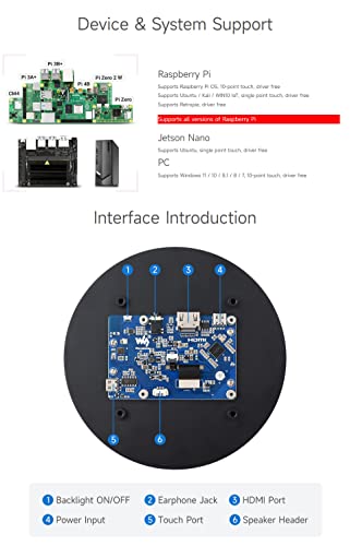 waveshare 5inch HDMI Round Touch Display, 1080 × 1080 Resolution, IPS, 10-Point Touch, Compatible with Raspberry Pi Series Board