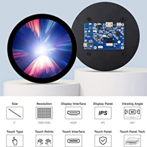 waveshare 5inch HDMI Round Touch Display, 1080 × 1080 Resolution, IPS, 10-Point Touch, Compatible with Raspberry Pi Series Board