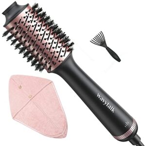 hair dryer brush blow dryer brush in one, brush blow dryer with negative ionic, 4 in 1 hair dryer and styler volumizer blowout brush hair dryer for drying straightening curling with hair towel wrap