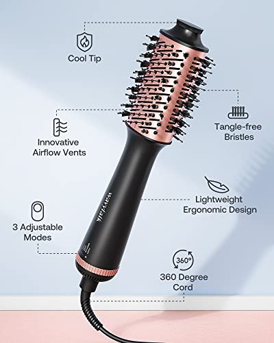 Hair Dryer Brush Blow Dryer Brush in One, Brush Blow Dryer with Negative Ionic, 4 in 1 Hair Dryer and Styler Volumizer Blowout Brush Hair Dryer for Drying Straightening Curling with Hair Towel Wrap