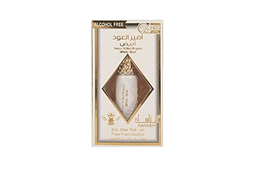 Manasik Ameer Al Oud Original White Oud ALCOHOL FREE Premium Attar, Fresh and Soothing Fragrance, Long Lasting Smell, Natural Roll on Itra Scent For Everyday, Ideal For Men & Women, 6ml