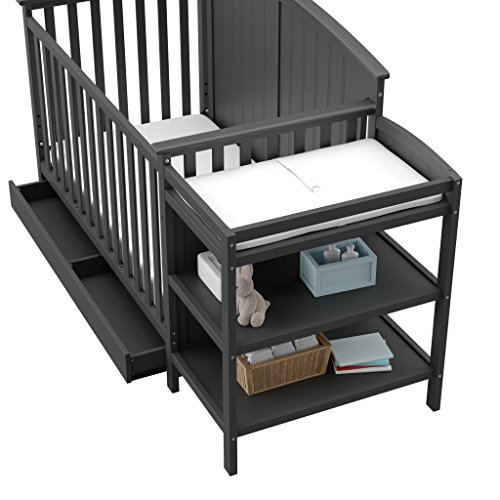 Storkcraft Steveston 5-in-1 Convertible Crib with Drawer (Gray) - Converts from Baby Crib to Toddler Bed, Daybed and Full-Size, Fits Standard Full-Size Crib Mattress, Adjustable Mattress Support Base