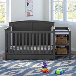 Storkcraft Steveston 5-in-1 Convertible Crib with Drawer (Gray) - Converts from Baby Crib to Toddler Bed, Daybed and Full-Size, Fits Standard Full-Size Crib Mattress, Adjustable Mattress Support Base