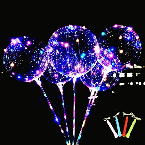 LED Light Up BoBo Balloons Colorful 10 Packs,3 Levels Flashing Handle,20 Inches Bubble Balloon,70cm Stick,Christmas Birthday Party Decoration