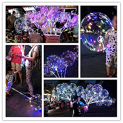 LED Light Up BoBo Balloons Colorful 10 Packs,3 Levels Flashing Handle,20 Inches Bubble Balloon,70cm Stick,Christmas Birthday Party Decoration