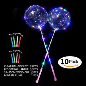 LED Light Up BoBo Balloons Colorful 10 Packs,3 Levels Flashing Handle,20 Inches Bubble Balloon,70cm Stick,Christmas Birthday Party Decoration