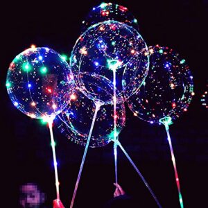 LED Light Up BoBo Balloons Colorful 10 Packs,3 Levels Flashing Handle,20 Inches Bubble Balloon,70cm Stick,Christmas Birthday Party Decoration