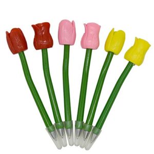 maydahui 6pcs flower ballpoint pen colorful rose tulip plant pens black gel ink desktop decoration for teachers girls party valentine's day