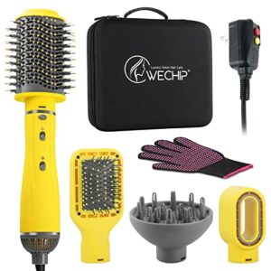 hair dryer brush, wechip 4 in 1 hot air brush for drying/curling/straightening, one-step blow dryer brush & volumizer with ceramic coating, 3 temperature settings, detachable design for travel salon