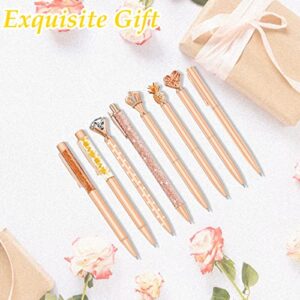 8 Pcs Rose Gold Ballpoint Pens Set, Metal Crystal Diamond Pen with Black Ink, Liquid Sand Glitter Pen Fancy Pens for Women Girls, Smooth Writing Pens for Office School Gifts Party Supplies (Rose Gold)