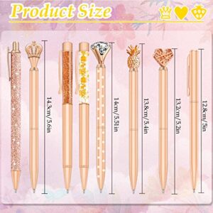 8 Pcs Rose Gold Ballpoint Pens Set, Metal Crystal Diamond Pen with Black Ink, Liquid Sand Glitter Pen Fancy Pens for Women Girls, Smooth Writing Pens for Office School Gifts Party Supplies (Rose Gold)