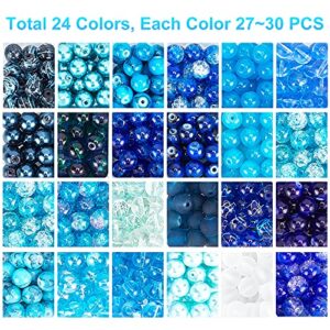 PH PandaHall 648pcs 8mm Blue Glass Beads 300pcs 4mm 14K Gold Plated Beads Long-Lasting Round Smooth Spacer Bead Seamless Loose Ball Beads for Summer Hawaii Stackable Necklace Bracelet Earring Making