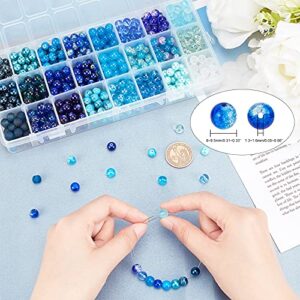 PH PandaHall 648pcs 8mm Blue Glass Beads 300pcs 4mm 14K Gold Plated Beads Long-Lasting Round Smooth Spacer Bead Seamless Loose Ball Beads for Summer Hawaii Stackable Necklace Bracelet Earring Making