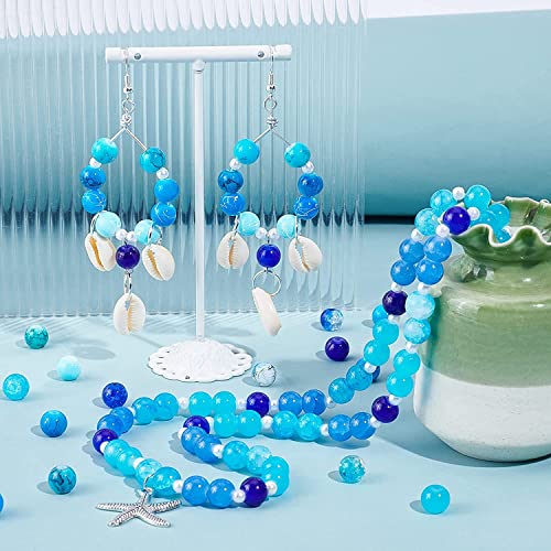 PH PandaHall 648pcs 8mm Blue Glass Beads 300pcs 4mm 14K Gold Plated Beads Long-Lasting Round Smooth Spacer Bead Seamless Loose Ball Beads for Summer Hawaii Stackable Necklace Bracelet Earring Making