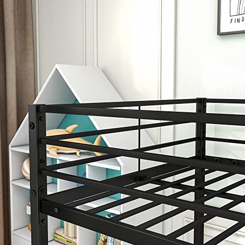 KARHIBLY Metal Bunk Bed Twin Over Twin, Low Bunk Bed with Metal Frame and Ladder, No Box Spring Needed,Twin Bed Frame for Boys and Girls, Black