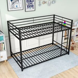 KARHIBLY Metal Bunk Bed Twin Over Twin, Low Bunk Bed with Metal Frame and Ladder, No Box Spring Needed,Twin Bed Frame for Boys and Girls, Black