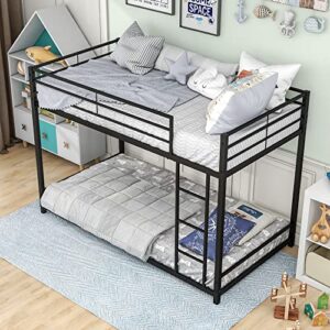 KARHIBLY Metal Bunk Bed Twin Over Twin, Low Bunk Bed with Metal Frame and Ladder, No Box Spring Needed,Twin Bed Frame for Boys and Girls, Black