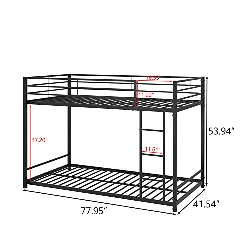 KARHIBLY Metal Bunk Bed Twin Over Twin, Low Bunk Bed with Metal Frame and Ladder, No Box Spring Needed,Twin Bed Frame for Boys and Girls, Black