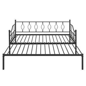 Bed Frames Twin, Twin Bed Platform Bed Bed Frame Black Steel with Trundle No Box Required, Easy Assembly 78.7 Inch