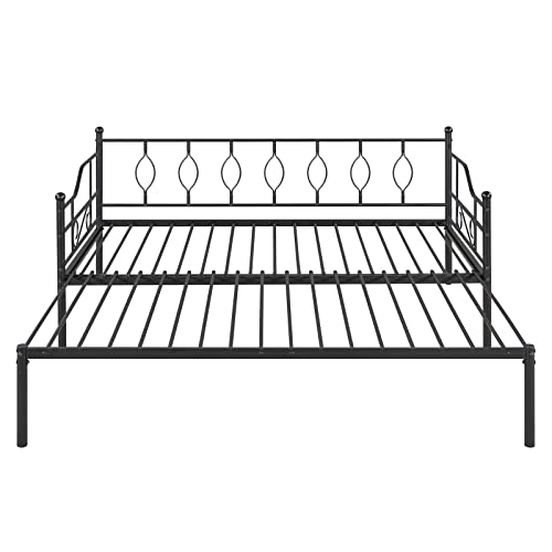 Bed Frames Twin, Twin Bed Platform Bed Bed Frame Black Steel with Trundle No Box Required, Easy Assembly 78.7 Inch