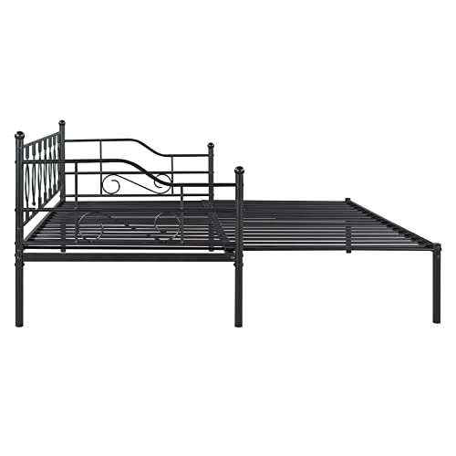 Bed Frames Twin, Twin Bed Platform Bed Bed Frame Black Steel with Trundle No Box Required, Easy Assembly 78.7 Inch