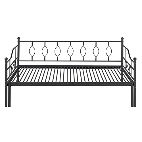 Bed Frames Twin, Twin Bed Platform Bed Bed Frame Black Steel with Trundle No Box Required, Easy Assembly 78.7 Inch