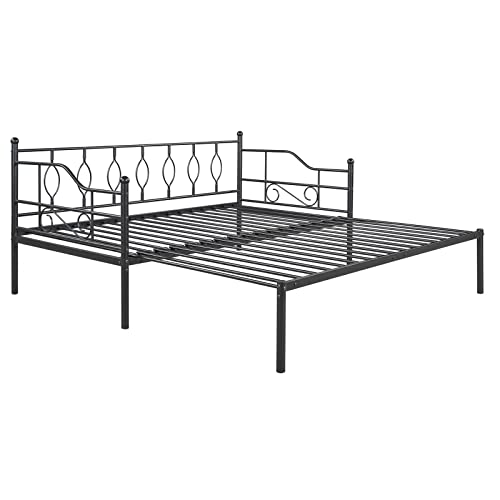 Bed Frames Twin, Twin Bed Platform Bed Bed Frame Black Steel with Trundle No Box Required, Easy Assembly 78.7 Inch