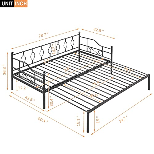 Bed Frames Twin, Twin Bed Platform Bed Bed Frame Black Steel with Trundle No Box Required, Easy Assembly 78.7 Inch