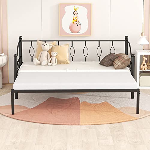 Bed Frames Twin, Twin Bed Platform Bed Bed Frame Black Steel with Trundle No Box Required, Easy Assembly 78.7 Inch