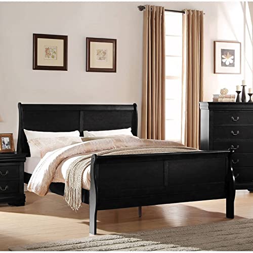 Aokarry Bed Frame Wood Slats, Queen Bed in Black for Bedroom, Mattress Foundation, Box Spring Required