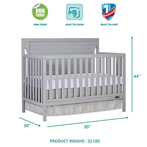 Dream On Me Cape Cod 5-in-1 Convertible Crib in Pebble Grey, Greenguard Gold Certified , 50x30x44 Inch (Pack of 1)