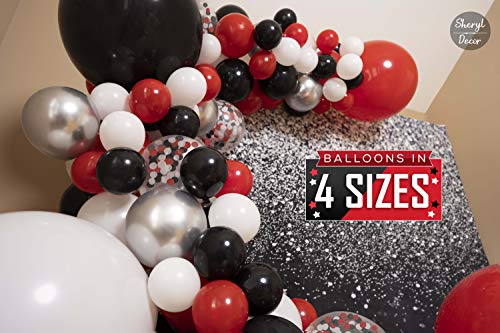 115pcs Red Black and White Balloon Arch Kit for Red and Black Birthday Party Decorations – Red and Black Balloons for White Black and Red Balloon Garland Kit – Graduation Black and Red Balloons