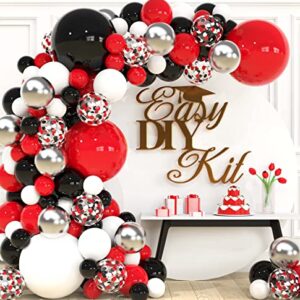 115pcs Red Black and White Balloon Arch Kit for Red and Black Birthday Party Decorations – Red and Black Balloons for White Black and Red Balloon Garland Kit – Graduation Black and Red Balloons