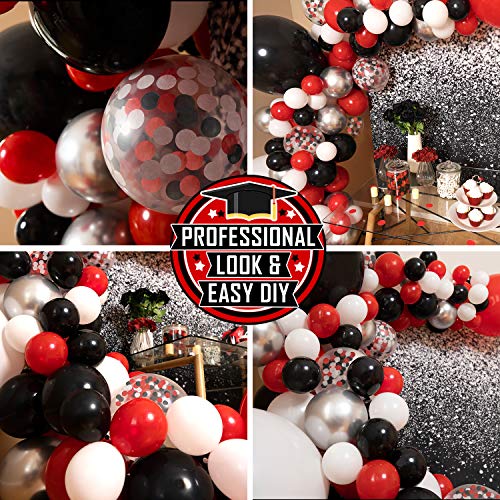 115pcs Red Black and White Balloon Arch Kit for Red and Black Birthday Party Decorations – Red and Black Balloons for White Black and Red Balloon Garland Kit – Graduation Black and Red Balloons