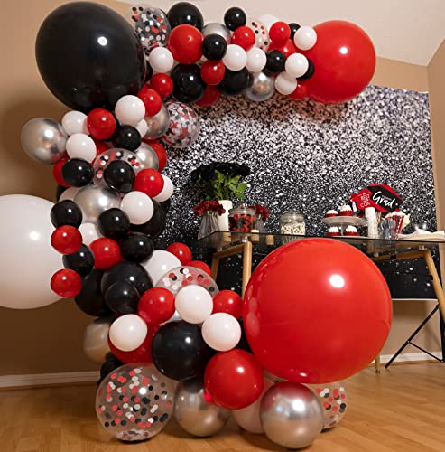 115pcs Red Black and White Balloon Arch Kit for Red and Black Birthday Party Decorations – Red and Black Balloons for White Black and Red Balloon Garland Kit – Graduation Black and Red Balloons