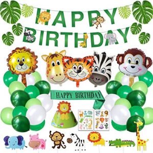 yancan safari birthday decorations jungle theme party supplies included birthday banner hat sash animal balloons for kids boys birthday decor