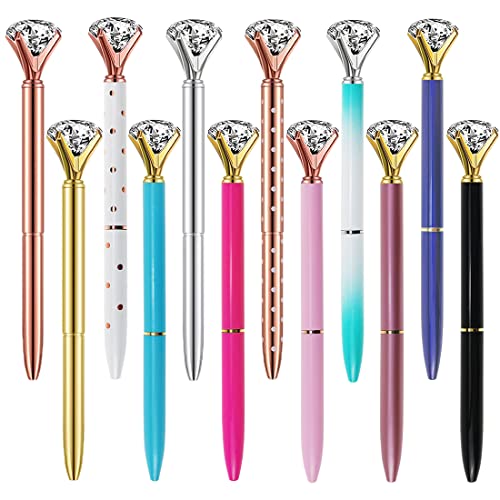 Oddmoal Diamond Pens Fun Fancy Crystal Diamond Pen For Women, Bling Metal Pens, Black Ink, 12 Count(Mixed Colors)