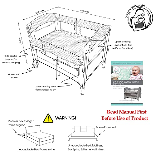 babywombworld Baby Bedside Sleeper Bassinet Bed: 3-in-1 Portable Crib for Newborns, Side Sleeper for Babies, Toddler Play Pen