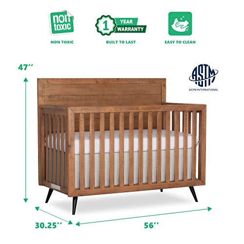 Evolur Stilnovo Mid Century 4-in-1 Convertible Crib in Sugarcane, Greenguard Gold Certified, 3 Mattress Height Settings, Modern Nursery, Wooden Furniture