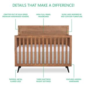 Evolur Stilnovo Mid Century 4-in-1 Convertible Crib in Sugarcane, Greenguard Gold Certified, 3 Mattress Height Settings, Modern Nursery, Wooden Furniture